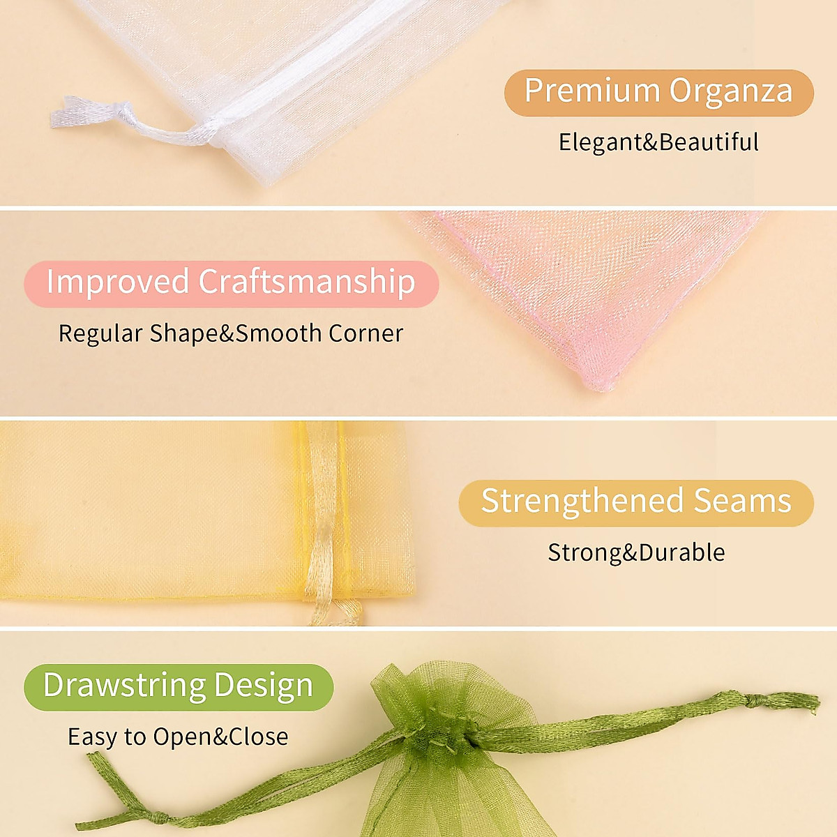 Crweety 50 Pcs Organza Bags-Mix Color 3x4 Inch, Small Gift Bags Goodie Bags Small Mesh Bags Drawstring for Wedding Party Favor Christmas