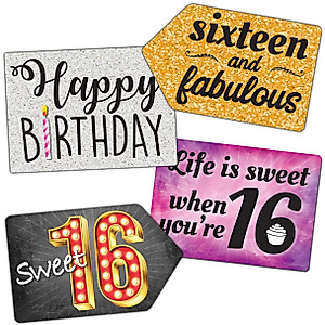 Vibrant Plastic Photo Booth Prop Signs - Sweet Sixteen Mix - Set of 2 Colorful Signs for a Sweet 16th Birthday Party