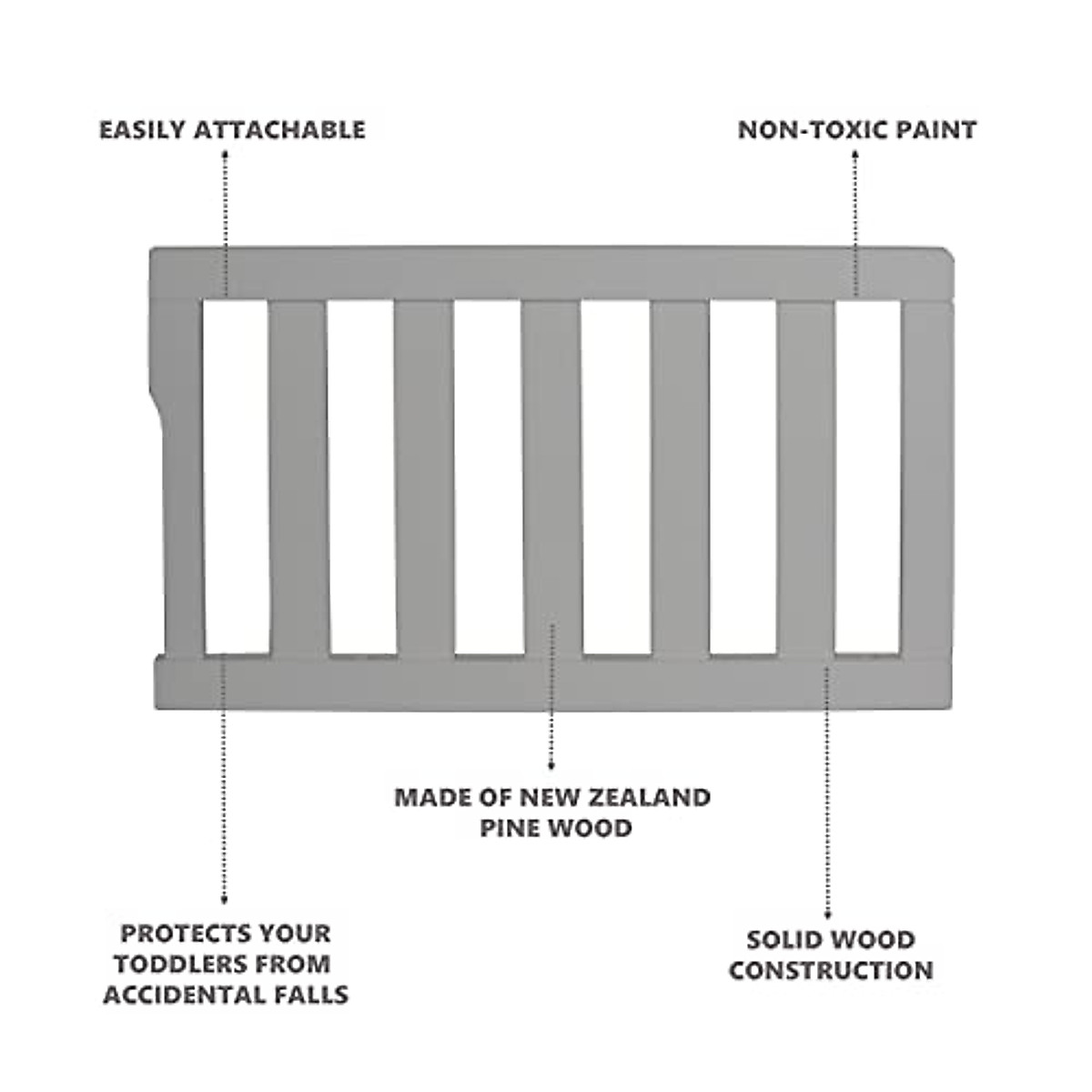 Dream On Me Universal Convertible Crib Toddler Guard Rail, Pebble Grey