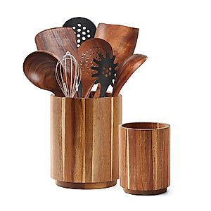 Sameme Acacia Wood Utensil Holder for Kitchen Counter, 360° Rotating 7.3"+5.7" Large Cooking Utensil Holder,Kitchen Utensil Crock for Countertop,Farmhouse Kitchen Decor,Spatula Holder Set of 2