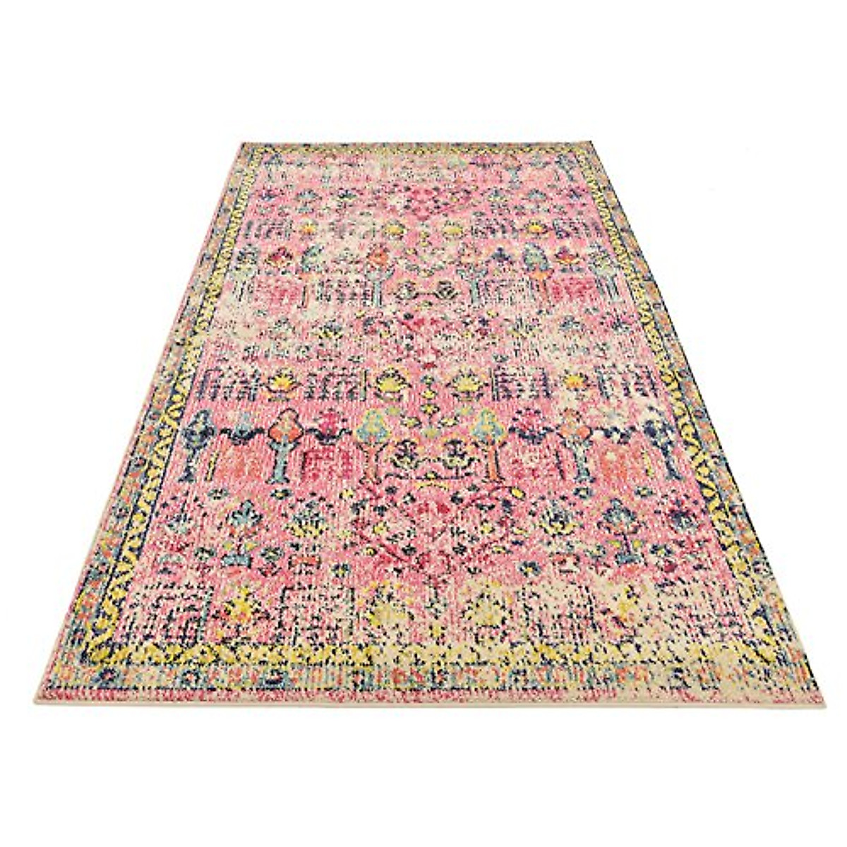 Unique Loom Monterey Collection Vintage Bohemian Inspired with Distressed Tribal Design Area Rug (5' 0 x 8' 0 Rectangular, Pink/ Yellow)