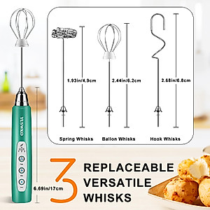 YUSWKO Milk Frother Handheld with 3 Heads, Coffee Whisk Foam Mixer with USB Rechargeable 3 Speeds, Electric Mini Hand Hand Frother for Latte, Cappuccino, Hot Chocolate, Egg - Green