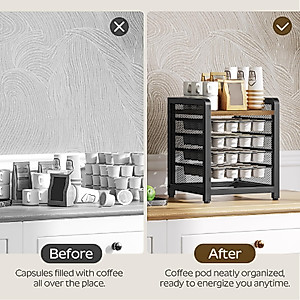 YATINEY Coffee Pod Holder, K Cup Holder, 4-Tier Coffee Pod Organizer, Small Desktop Storage Rack for 80 Coffee Pods, Space Saving, for Home Office, Kitchen, Living Room, Rustic Brown and Black, KH04BR