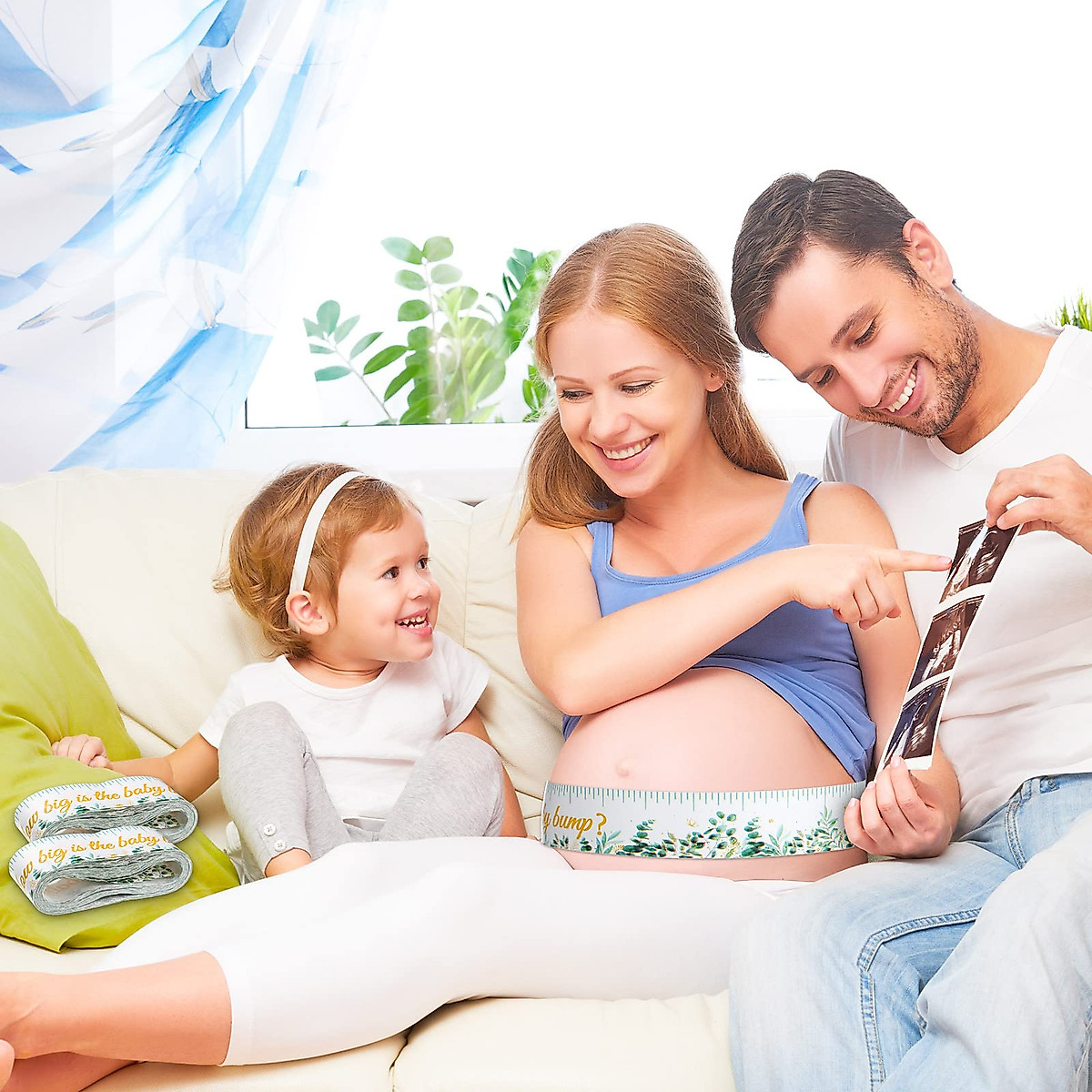 3 Rolls Baby Shower Measure Belly Game Baby Shower Games How Big Is Baby Bump Belly Measuring Tape for Gender Reveal Games Party Supplies, 2 Inch x 115 Ft (Leaves Style)