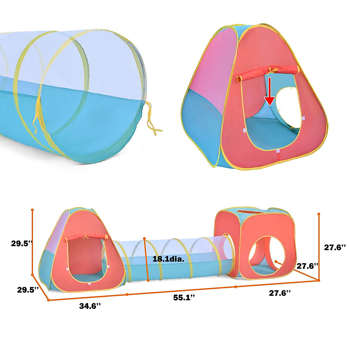 FUN LITTLE TOYS 3 in 1 Pop Up Play Tent with Tunnels, Ball Pit for Babies, Toddlers, Boys, Girls, Indoor/Outdoor Tent for Kids