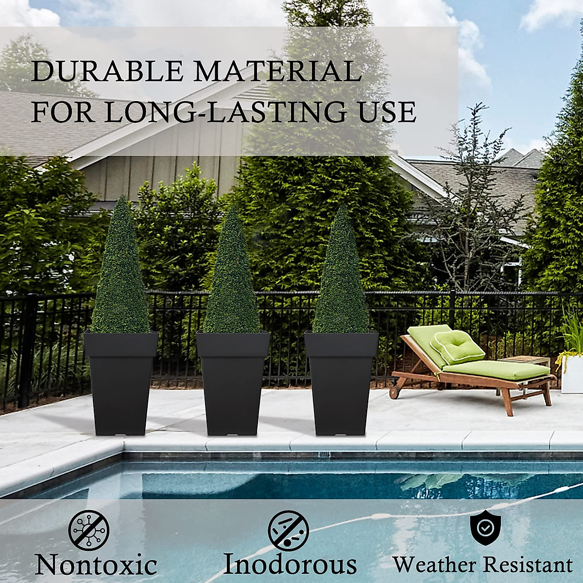 kubvici 20 Inch Tall Planters for Outdoor Indoor Plants, Set of 2 Large Plastic Plant Pots Flower Pot Outdoor Planter for Front Porch Door Balcony Deck with Drainage, with Removable Wheel, Black 20"