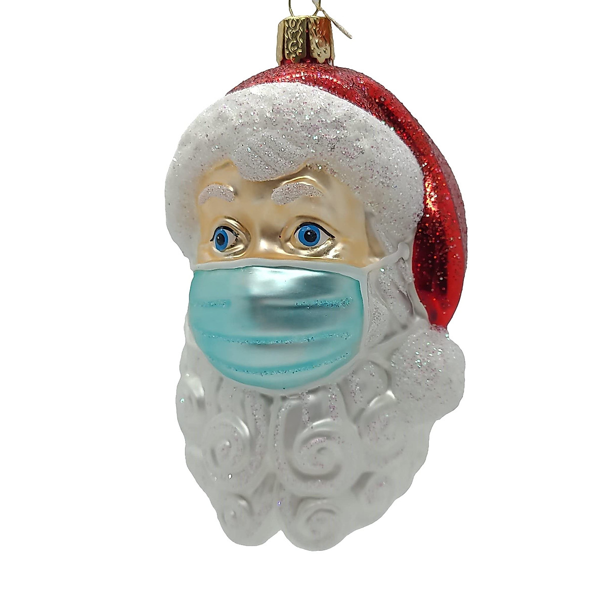 Old World Christmas Santa with Face Mask Blown Glass 2020 Unique Christmas Ornaments for Christmas Tree Decorations