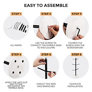 RIKBVOM Marble Mug Holder Tree, Coffee Cup Holder with 6 Hooks, Upgraded Stable Metal Coffee Mug Holder Mug Tree Stand Display Rack for Counter Kitchen Cabinet, Coffee Bar Accessories, Cafe Organizer