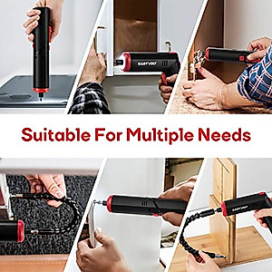 Eastvolt 4V Cordless Screwdriver, 6Nm Electric Screwdriver Rechargeable with 90 degree rotary handle, LED Light and USB Charging, Extension Rod, 32 Pieces Accessories