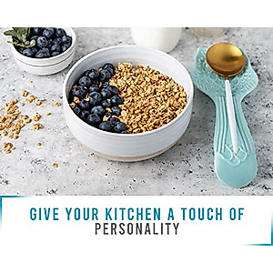 Decorative Owl Spoon Rest for Kitchen Countertop – Modern Farmhouse Spoon Holder for Stove in Lovely Aqua Blue, made with Chip-free Ceramic – Dishwasher Safe Utensil Rest