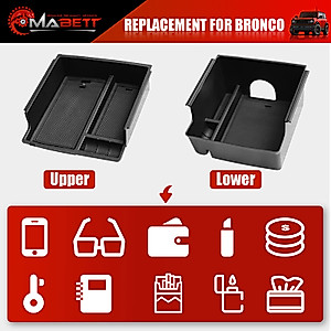 Mabett Console Organizer Tray for Bronco Accessories, Armrest Storage Box fit Bronco 2021 2022 2023 2024 2/4-Door wiht Non-Slip Mat Black