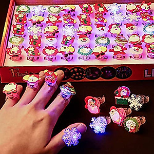 50PC Christmas Light Up Rings Party Favors for Kids, Glow In The Dark Christmas Party Supplies for Girls Boys, Christmas Stocking Goodie Bag Stuffers Fillers
