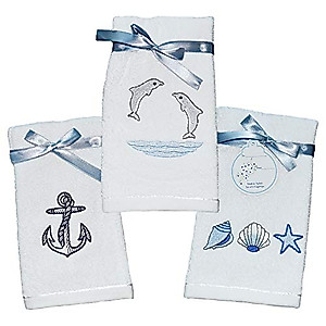 Classic Turkish Towels - Luxury Ocean Themed Fingertip Towels, 100% Turkish Cotton, Soft and Absorbent Bathroom Towels, Beach and Nautical Decor, 6-Piece Set - 12 x 20 Inches (Dolphins)