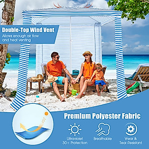 MIDDOW Beach Cabana, 6.7’ x 6.8’ Easy to Set up Beach Tent w/ Adjustable Height, Detachable Sidewall, Carry Bag, 4 Sandbags, NP10352BL Sun Shelter