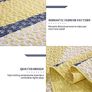 Boho Quilt Set Queen Size Yellow Bohemian Quilt Bedding Set Striped Lightweight Summer Bedspread Coverlet Bedding Set 96"x90" (3 Pieces)