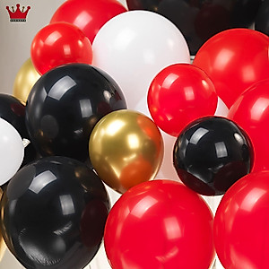 Kozee Black Red Gold White Balloon Garland kit 146Pcs and Mylar starburst balloons for Birthday Party 2024 New Year eve movie night graduation prom casino Decorations