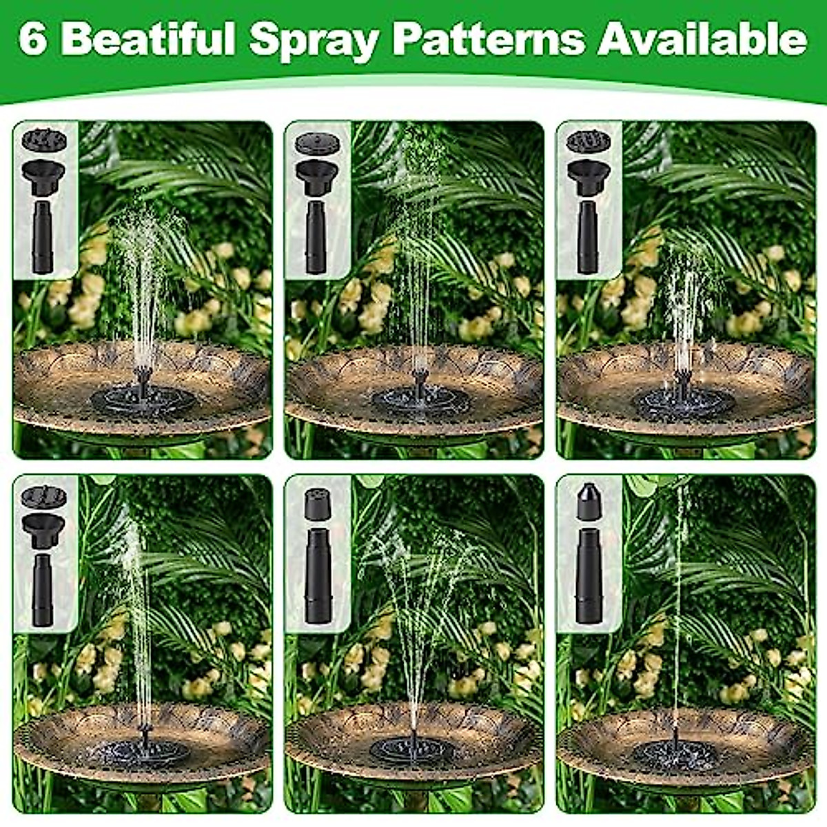 Saillong 2 Pack Solar Bird Bath Fountain Pump, 2.5W Outdoor Solar Powered Bird Bath Water Fountains with 6 Nozzles, Outdoor Floating Solar Fountain Pump for Bird Bath Garden, Ponds, Pool, Fish Tank