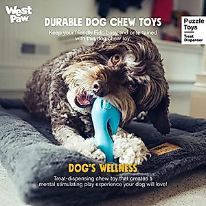 WEST PAW Zogoflex Qwizl Dog Puzzle Treat Toy – Interactive Chew Toy for Dogs – Dispenses Pet Treats – Brightly-Colored Dog Enrichment Toy for Aggressive Chewers, Fetch, Catch, Large 6.5", Aqua Blue