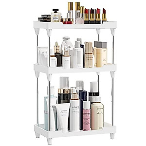 Bathroom Organizer Countertop, 3-Tier Vanity Tray Corner Shelf for Makeup Cosmetic Perfume Skincare Bathroom Supplies and More, Multi-Functional Acrylic Organizer in Vanity Dresser and More - White