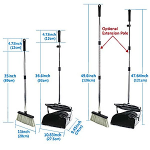 Broom and Dustpan Set Commercial Long Handle Sweep Set and Lobby Broom Upright Grips Sweep Set with Broom for Home Kitchen Room Office and Lobby Floor Dust Pan & Broom Combo Black