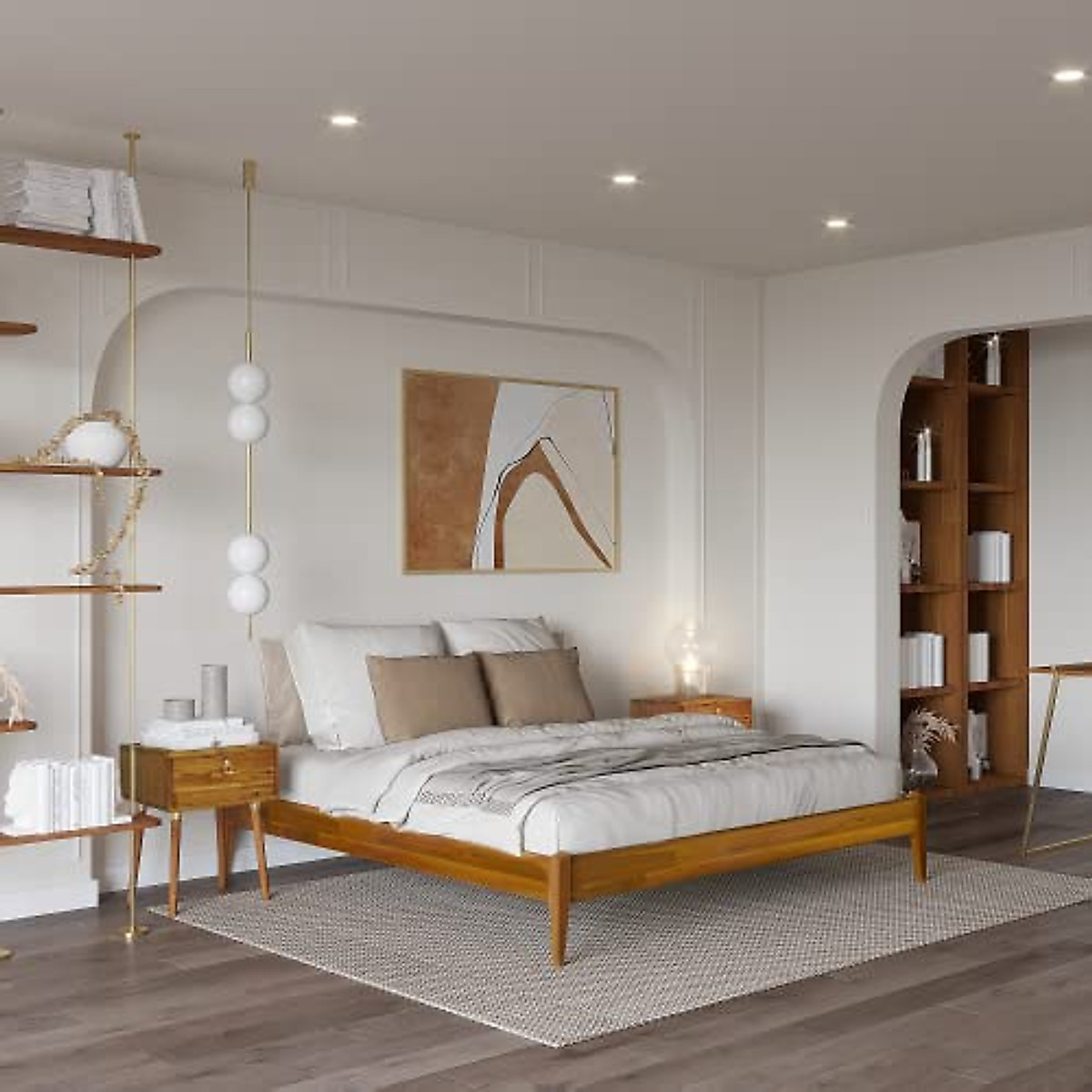 Bme Dinkee 15 Inch Signature Bed Frame Without Headboard - Modern & Minimalist Style with Acacia Wood - 12 Strong Wood Slat Support - Easy Assembly - No Box Spring Needed - Caramel, King