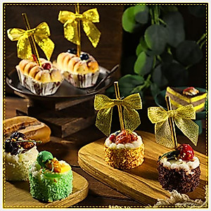 200 Cake Pop Sticks and Bows Kit for Cake Pops, Candies, Lollipops, Chocolates and Cookies Decorating, Include 100 Satin Ribbon Twist Tie Bows and 100 Paper Striped Straws for Party Supplies (Gold)