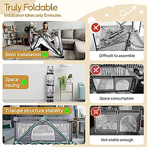 GENTEACO Baby Playpen 50"×50" Foldable Playpen for Babies and Toddlers Indoor & Outdoor Extra Large Play Pen Portable Baby Fence Play Yard Safety Kids Playpin (Grey)