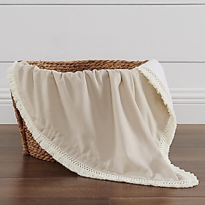 Sweet Jojo Designs Boho Bohemian Boy Girl Blanket Receiving Security Swaddle for Newborn Toddler Nursery Car Seat Stroller Soft Minky - Solid Taupe Beige Ivory Cream Linen Farmhouse Shabby Chic Tassel