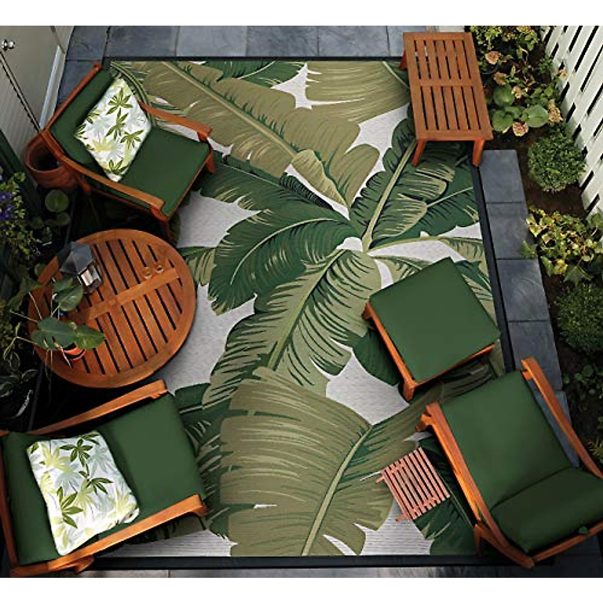 Couristan Dolce Palm Lily Indoor/Outdoor Area Rug, 5'3" x 7'6", Hunter Green-Ivory