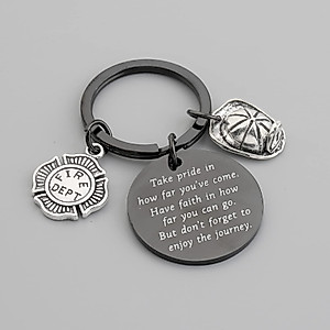 FUSTMW Firefighter Gifts Keychain Fireman Gifts Firefighter Graduation Gifts Take Pride in How Far You Have Come (Black)