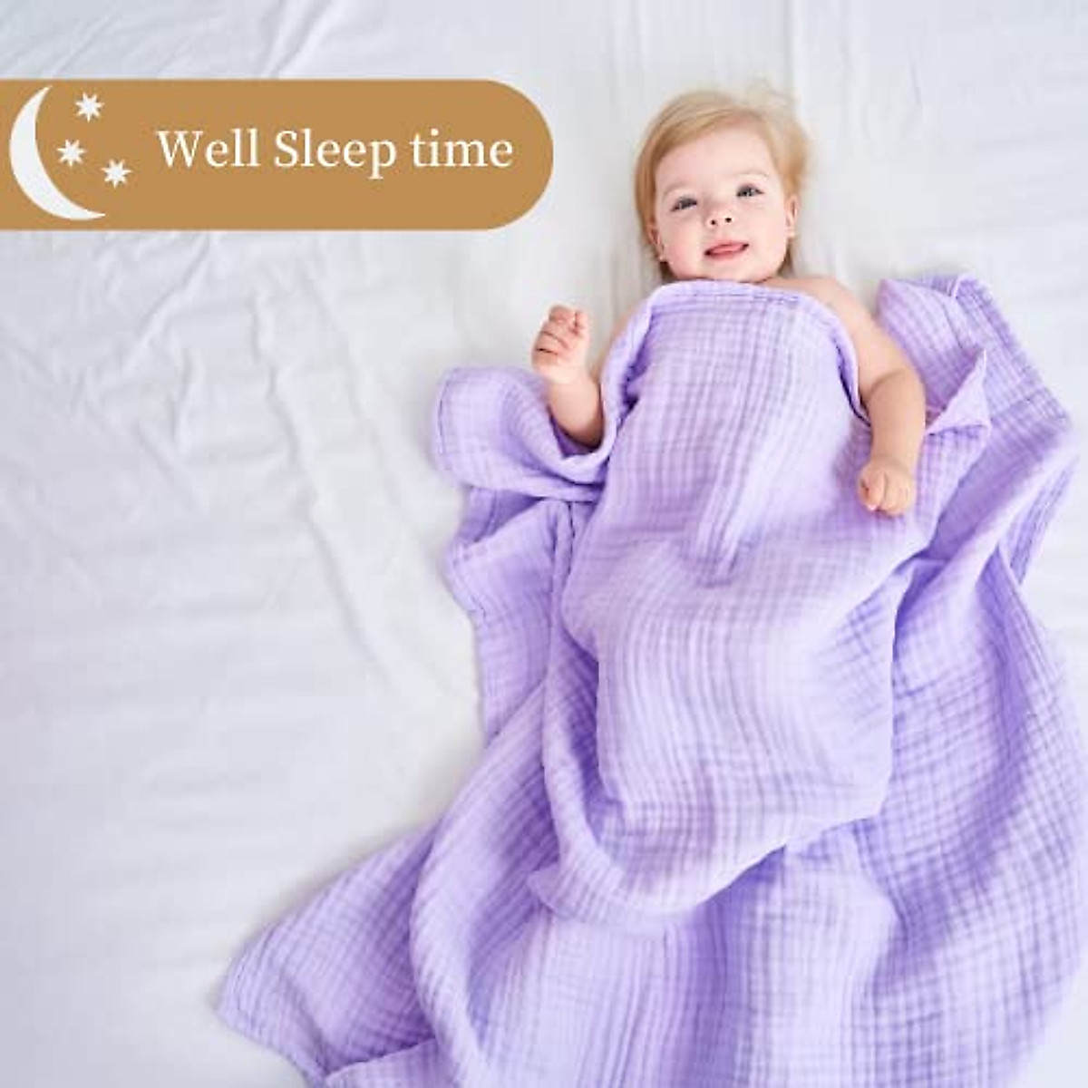 HardNok Muslin Swaddle Blanket 6 Layer Gauze, Super Soft Swaddle Wrap Blanket/Bath Towel/Nursing Cover/Bed Blankets for Boys Girls as Shower Gift (1, Noble Purple)