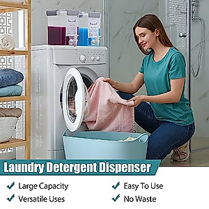 Dandat 2 Pcs 67.6 oz Laundry Detergent Dispenser with Faucet Beverage Refrigerated Bucket Laundry Soap Containers Liquid Detergent Holder with Labels Fabric Softener Container (Grey)