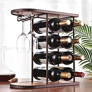 Wine Racks Metal Creative Wine Rack Solid Wood Wine Rack Shelf Goblet Holder Upside Down Wine Rack Can Put 2 Red Wine Glasses 8 Bottles of Red Wine