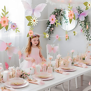 Cheerland 16ft Floral Garland Fairy Theme Hanging Decorations Woodland Paper Banner Garden Garlands Spring Enchanted Kids Birthday Fairies Themed Wall Decor Pink Baby Shower Party Favors