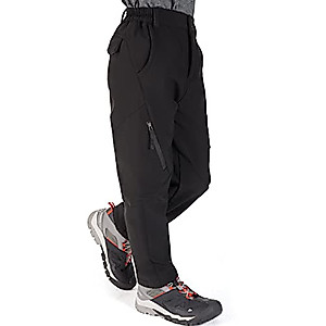 linlon Kids Boys Girls Youth Waterproof Hiking Ski Snow Pants Elastic Waist Warm Insulated Pants,9037-Black-2XL(9-10 Years)