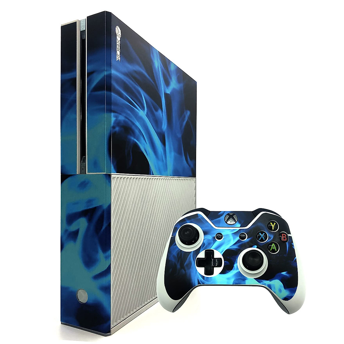 UUShop Protective Vinyl Skin Decal Cover for Microsoft Xbox One Console wrap sticker skins with two Free wireless controller decals Blue Fire Flame(NOT for One S or X)