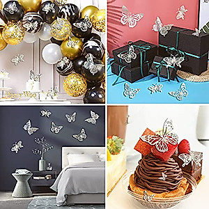 Mudboo 48 Pcs 3D Butterfly Wall Stickers,3 Styles 3 Sizes,Removable Wall Sticker Butterfly Wall Decals Decoration for Kids Bedroom Nursery Classroom Party Wedding Decor DIY Gift (Silver)