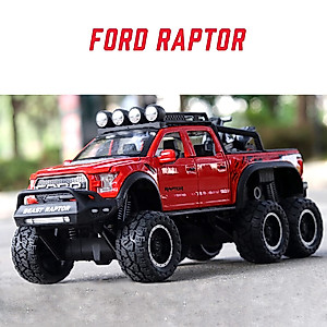 Monster Trucks for Boys - 1/24 Scale Die-Cast Metal Toy Car F150 with Sound and Light,Pickup Truck and Trailer Cars Toy Cars for 3+ Year Old Boys (Red)