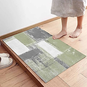 Indoor Door Mat,Sage Green Abstract Painting 20 x 32 inch Large Non-Slip Absorbent Dirt Entrance Mat, Washable Low Profile Inside Floor Mat Doormats for Entryway