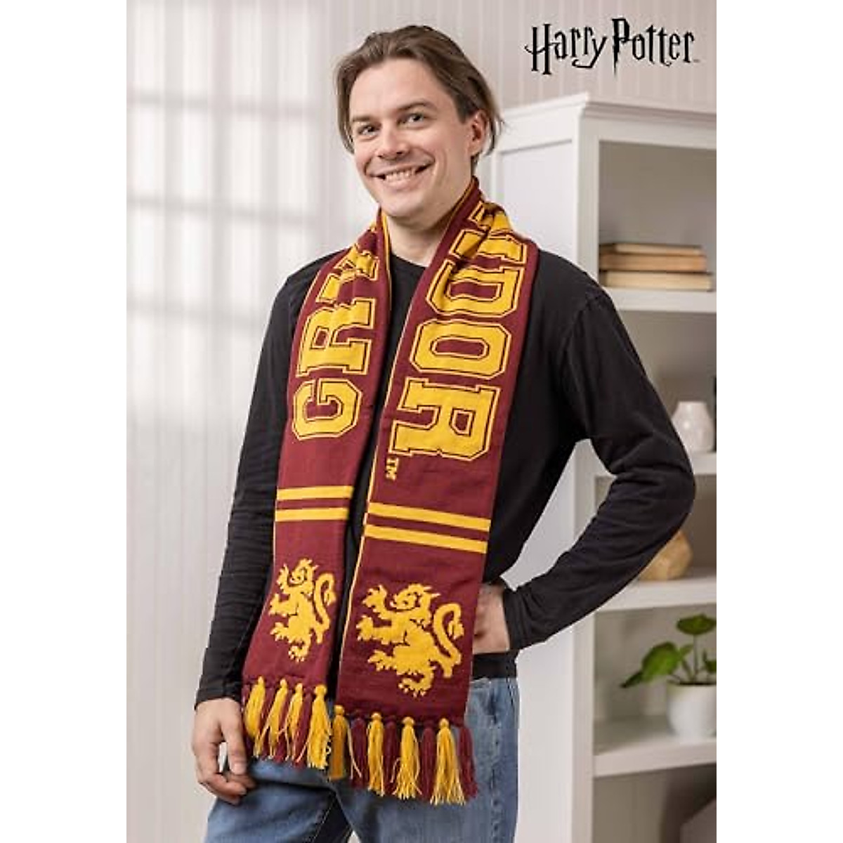 elope Harry Potter Gryffindor House Reversible Knit Scarf for Adults and Kids Standard