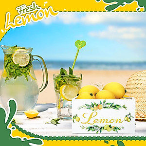 Lemon Mini Crate Summer Tiered Tray Decor with 8 Faux Lemons Farmhouse Strawberry Watermelon Tiered Tray Decoration with Faux Fruits Summertime Wood Crate for Fruit Party Decor (Lemon)