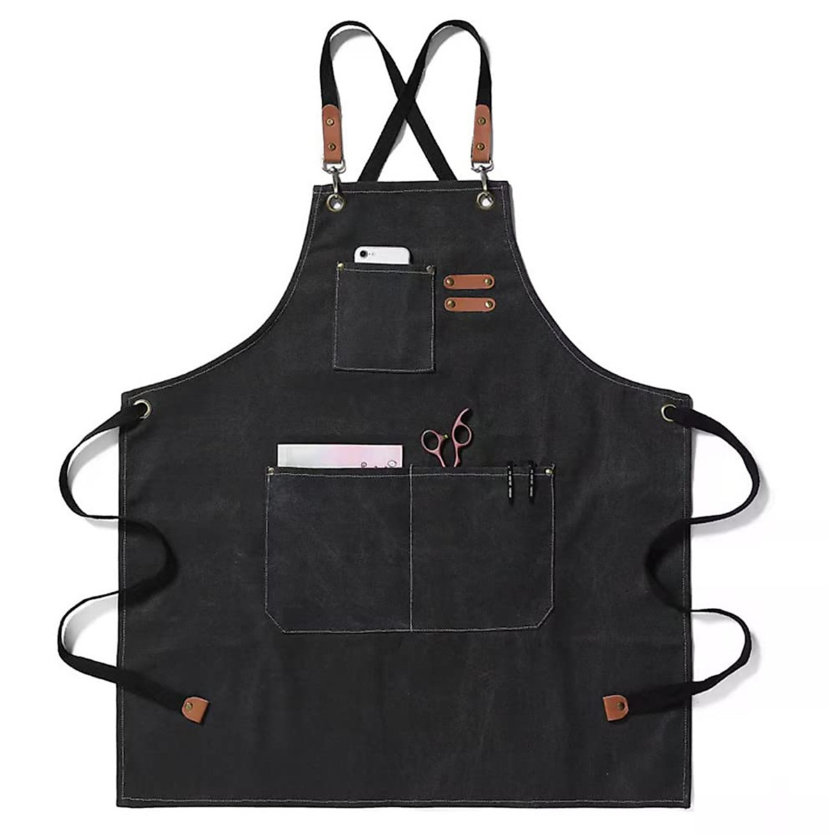 Cotton Canvas Apron for Artists Painting,Chef Apron with Cross Back Straps for Men Women, Kitchen Cooking (Black)