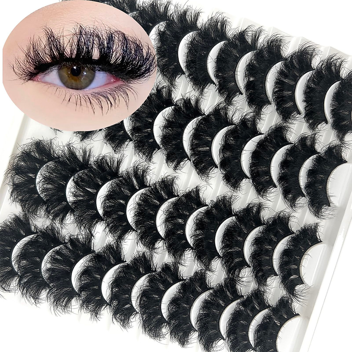 IFSOWDRA Dramatic Lashes Mink 8D Volume Curly Fake Lashes Wispy Full 20mm/25mm Mink Lashes Long 20 Pairs False Eyelashes D Curl Strip Lashes Pack