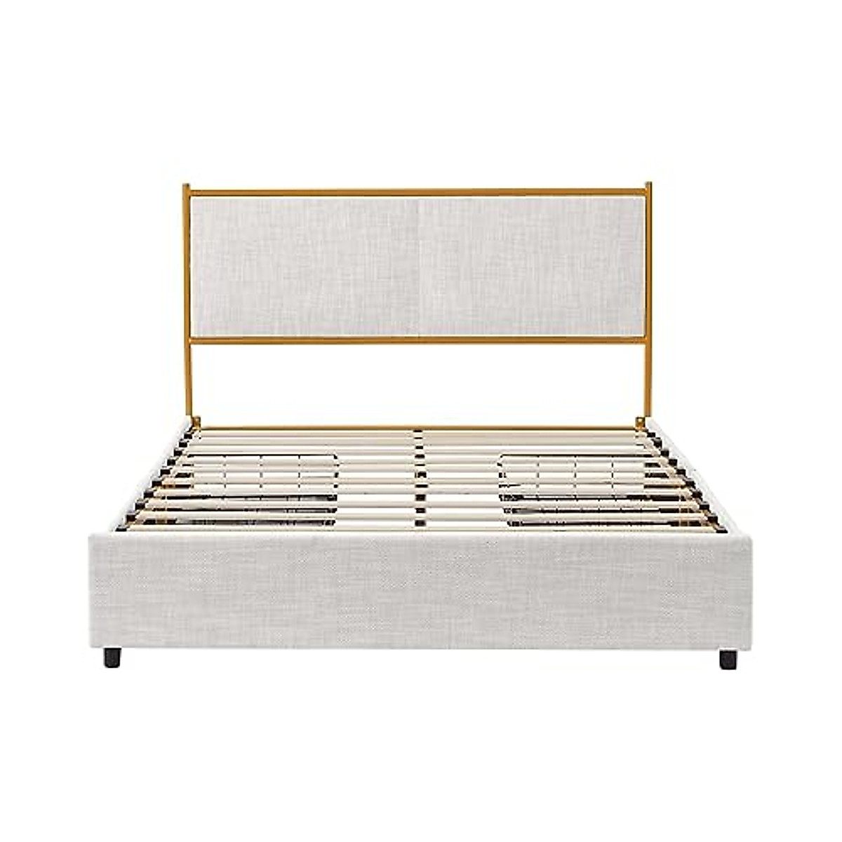 DUNTRKDU Full Size Platform Bed Frame with Metal Frame & Solid Wood Slats Support, Platform Bed Frame with 4 Storage Drawers, Sponge Soft Bag for Bedroom Small Living Room Boys Girls Room (Full)