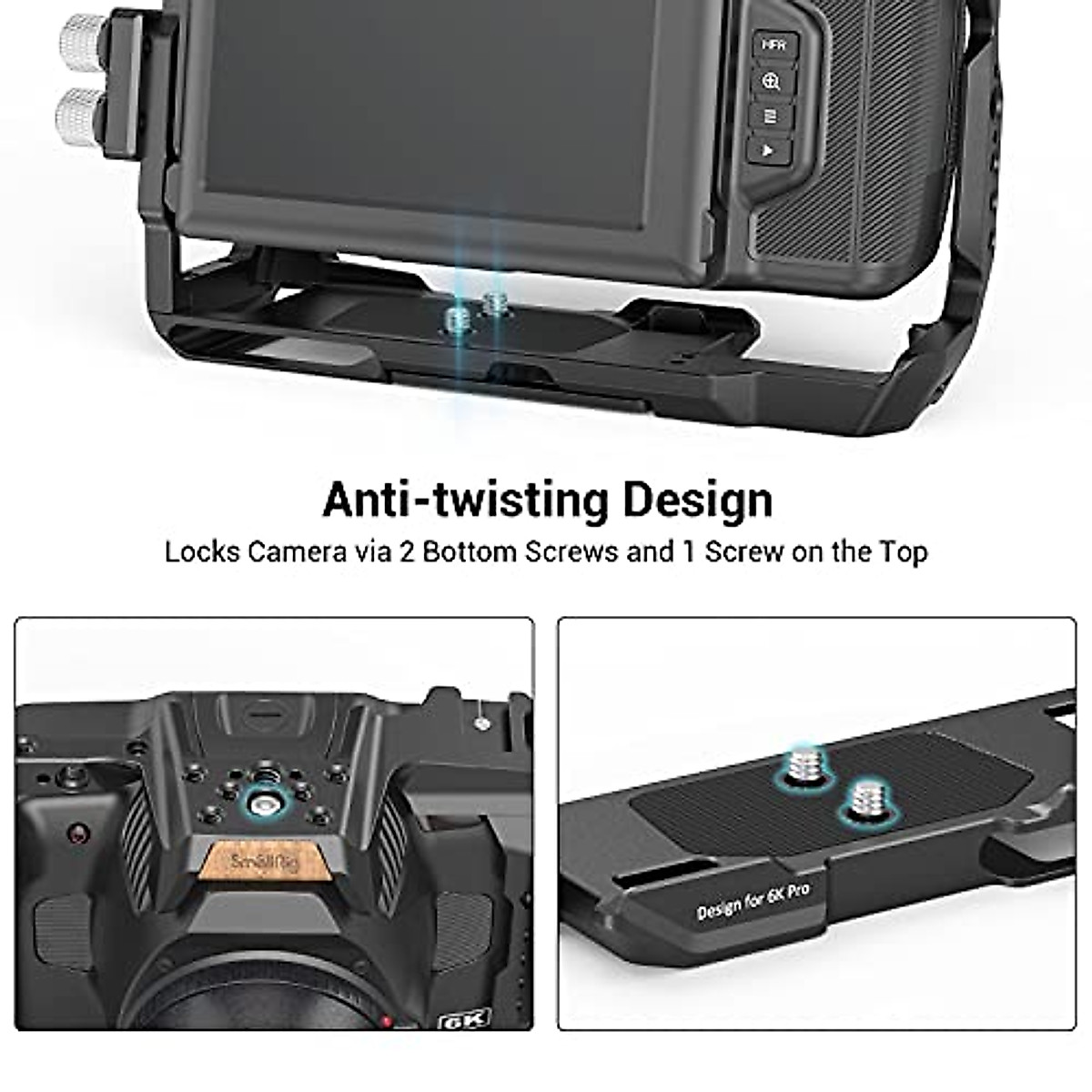 SMALLRIG Camera Cage Accessory Kit for BMPCC 6K Pro / 6K G2, with Top Handle Wooden Side Handle Cable Clamp for HDMI SSD Clamp Sunhood NATO Rail Screen Protector for BMPCC 6K Pro / 6K G2-3299