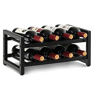 Giantex 2-Tier Metal Wine Rack Freestanding Counter Black, 8-Bottle Industrial Countertop Wine Rack, Freestanding Wine Holder for Tabletop, Cabinet, Small Wine Bottle Holders Stands for Counter