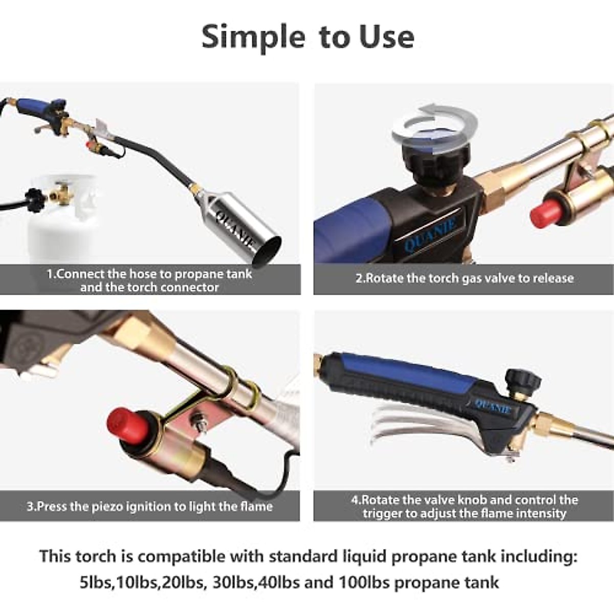 Propane Torch Burner Weed Torch High Output 800,000 BTU with 9.8FT Hose,Heavy Duty Blow Torch with Flame Control and Turbo Trigger Push Button Igniter,Flamethrower for Garden Wood Ice Snow Road (Blue)
