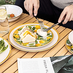 Melamine Dinnerware Sets- 12pcs Melamine Plates and Bowls Set for 4,Indoor and Outdoor Dinnerware, Lemon dinnerware set