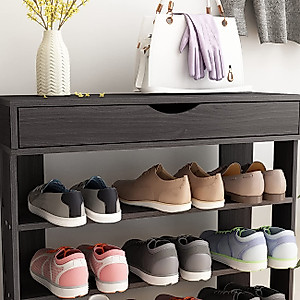 SogesPower Free Standing Shoe Racks 5-Tier Wooden Shoe Rack 29.5 inches Shoe Organizer with Flip Top Shoe Storage Shelf, Black