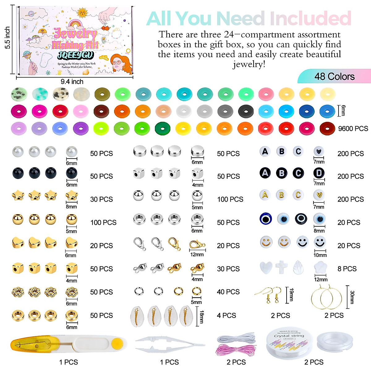 JQEEYGV Bracelet Making Kit 3 Boxes - 11,000pcs Clay Beads - 48 Fashion Colors Beads for Friendship Bracelet Kit - Polymer Heishi Letter Beads for Jewelry Making - Adults Teen Girls Trendy Gift